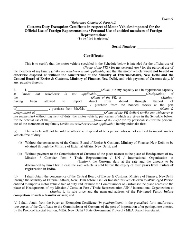 Form 9 | PDF | Customs | Excise
