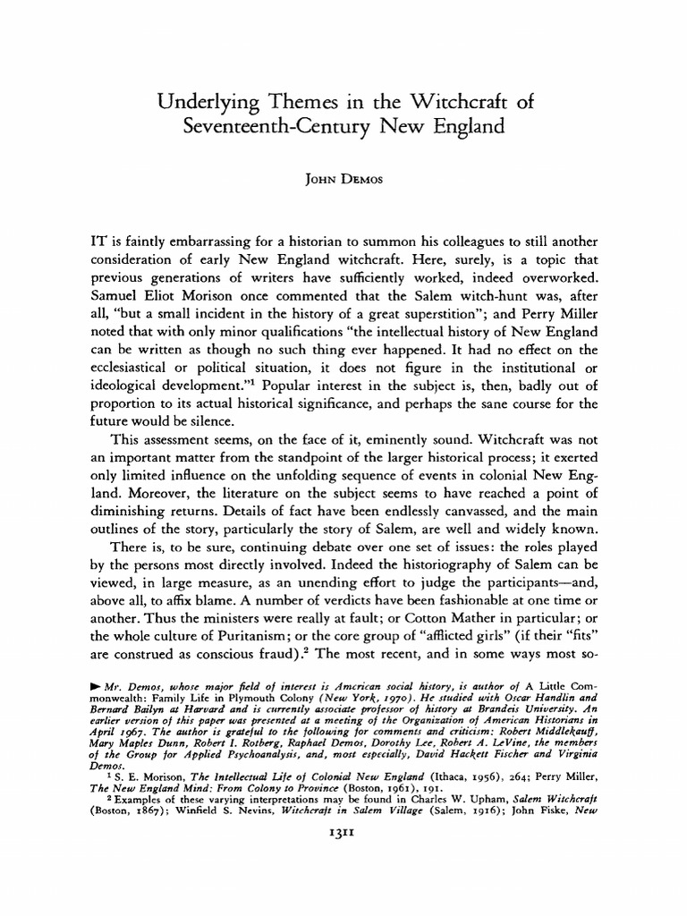 Themes in 17th Century New England Witchcraft | PDF | Witchcraft