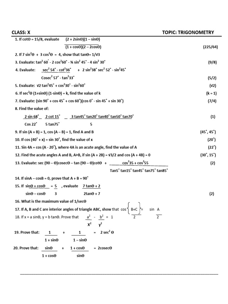 Trigonometric Test Pdf Trigonometry Euclidean Plane Geometry