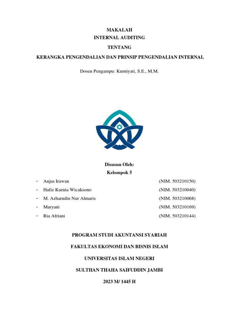 Makalah Internal Auditing 'Kerangka Pengendalian Dan Prinsip Pengendalian Internal | PDF