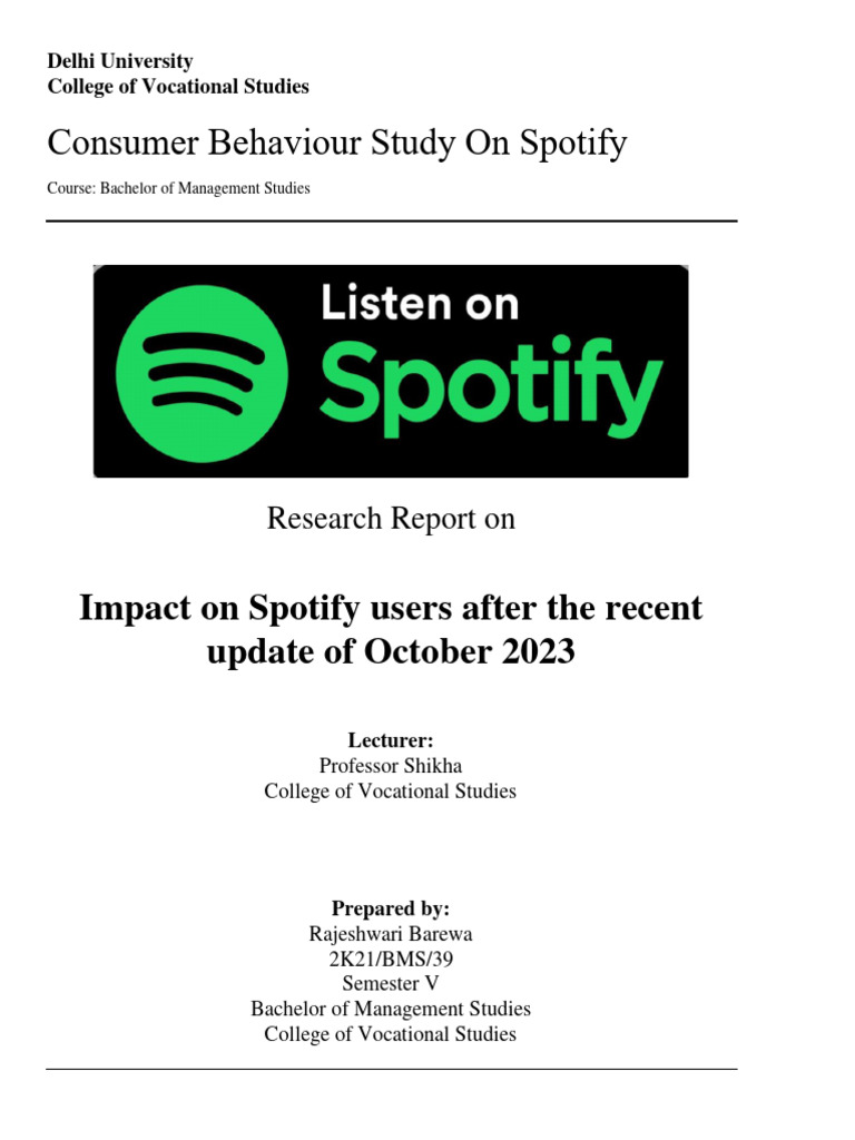 Project Report | PDF | Spotify | Streaming Media