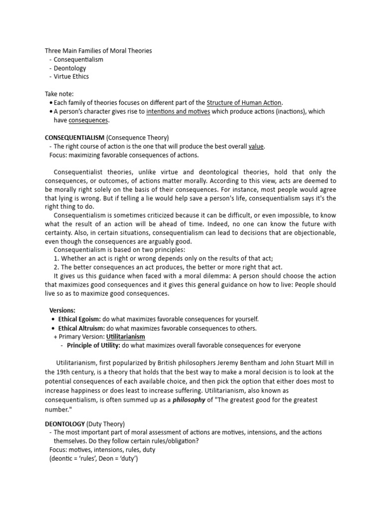 Ethics Note | PDF | Virtue Ethics | Utilitarianism