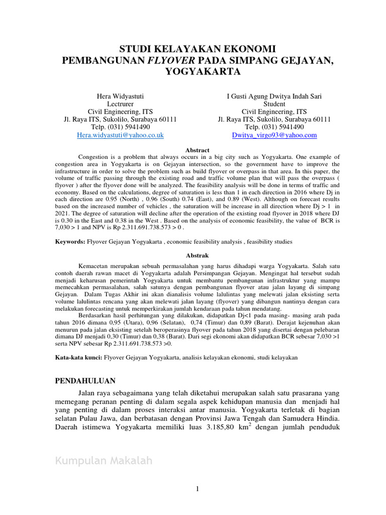 Kelayakan Ekonomi Flyover Gejayan | PDF