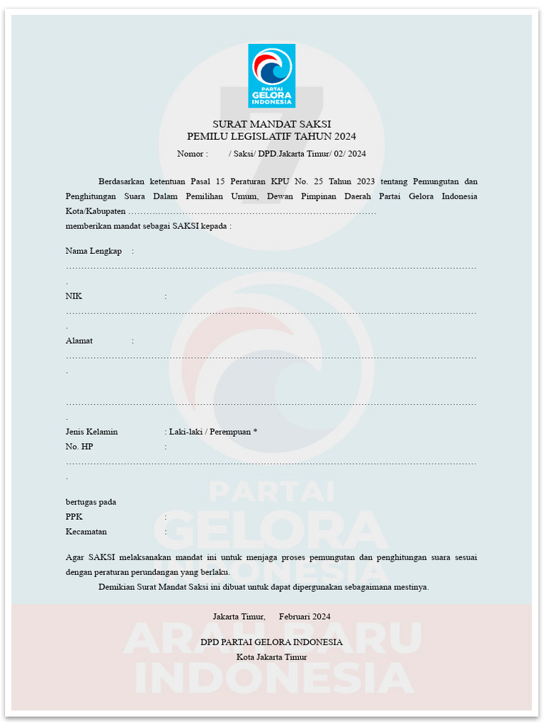 Surat Mandat Saksi PPK 2024 | PDF