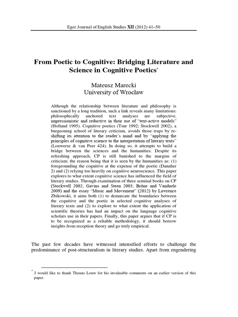 From Cognitive To Poetic Bridging Litera | PDF | Cognitive Science | Science
