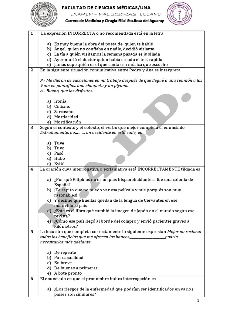 Examen Final de Castellano 2020 | PDF | Lingüística