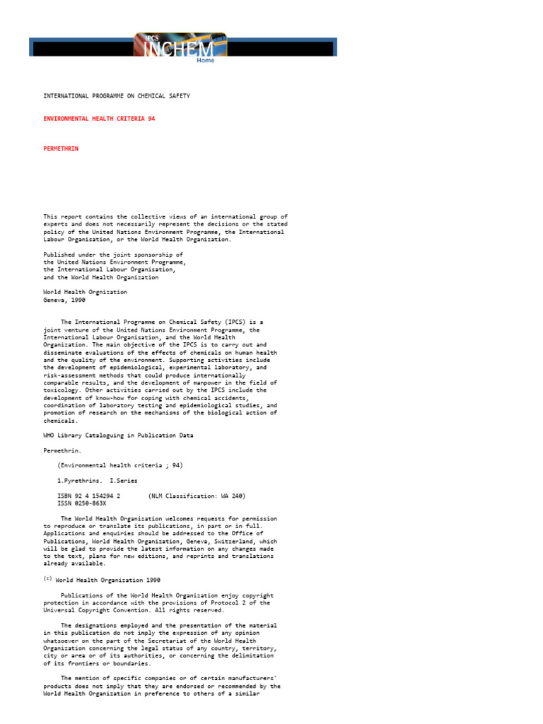 IPCS-Inchem-Permethrin (EHC 94, 1990) | PDF | Toxicity | Solubility