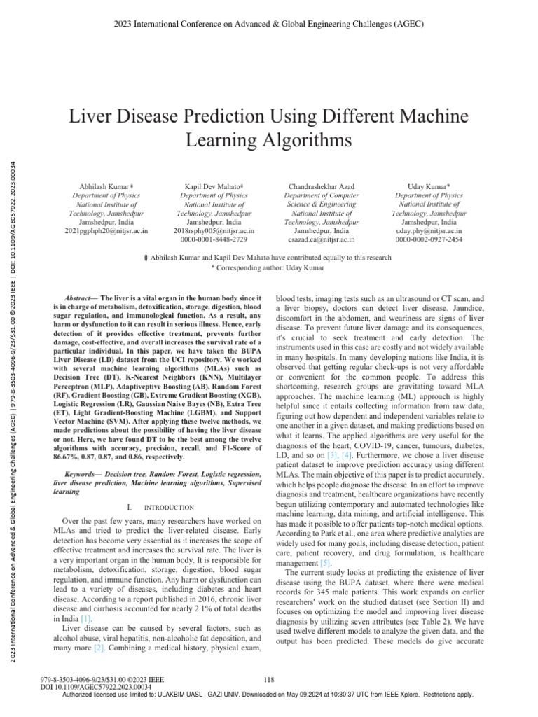 Liver Disease Prediction Using Different Machine Learning Algorithms | PDF | Support Vector ...
