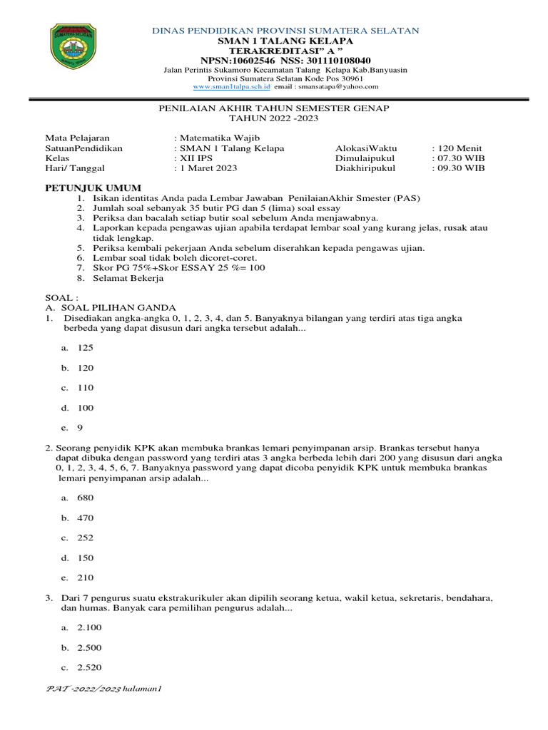 Mat Wajib Xii Ips | PDF