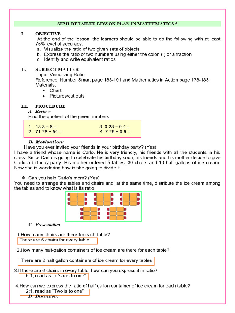 LESSON PLAN IN MATH 5-Visualizing Ratio | PDF | Ratio | Mathematics