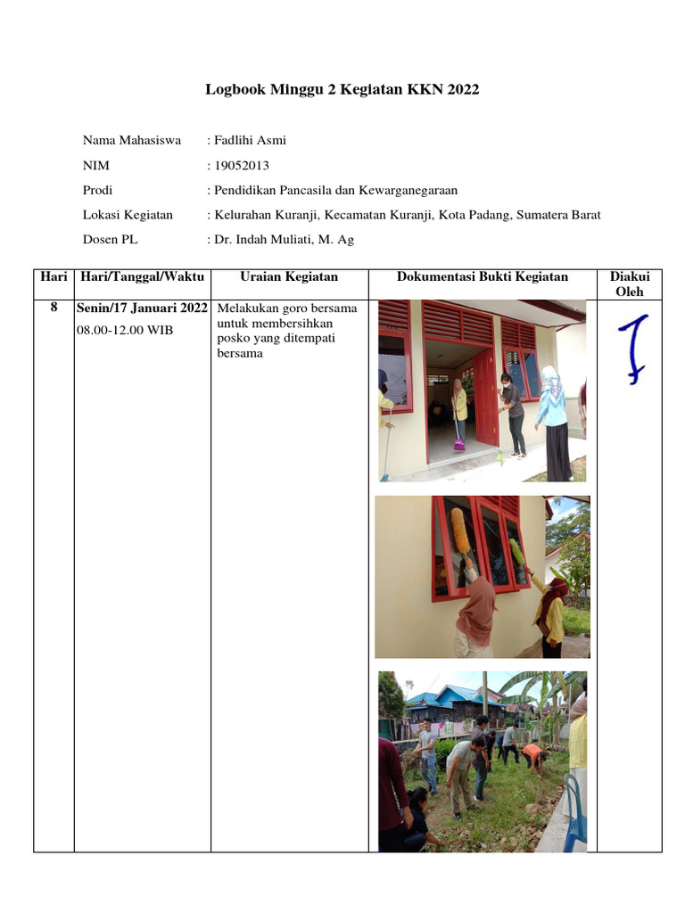 Logbook Kegiatan KKN 2022 Kuranji | PDF