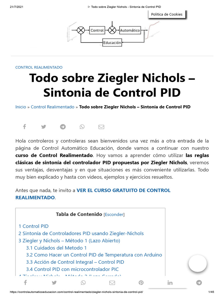Todo Sobre Ziegler Nichols - Sintonia de Control PID | PDF | Matemáticas | Física Matemática