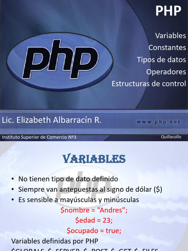 Tipos Datos PHP | PDF | Variable (informática) | Tipo de datos