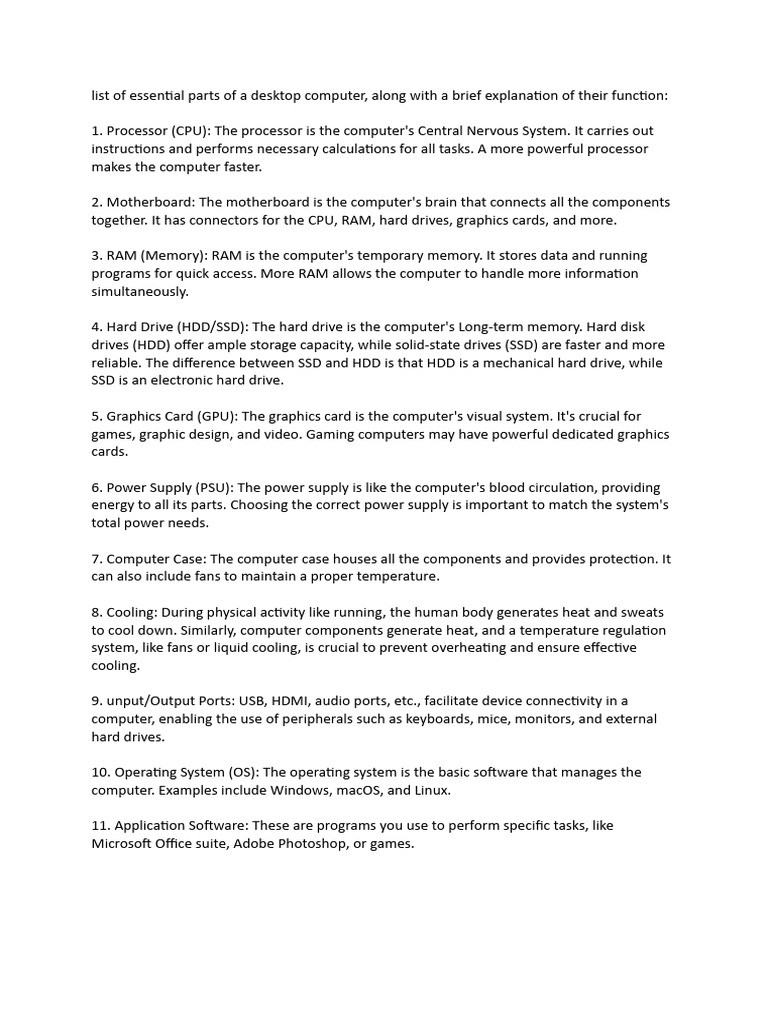 List of Essential Components of A Desktop Computer | PDF | Random Access Memory | Solid State Drive