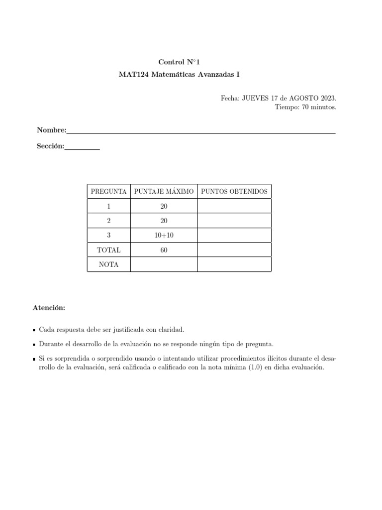 Pauta Control 1 2023-2 | PDF | Proposición | Lógica matemática