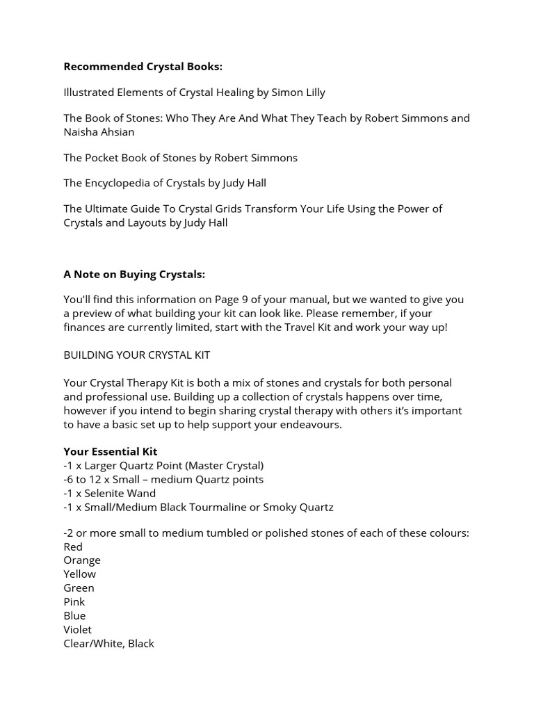 Recommended Crystal Books and Crystal Kit | PDF