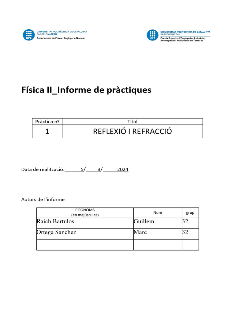 p1 Reflexio I Refraccio Informe | PDF