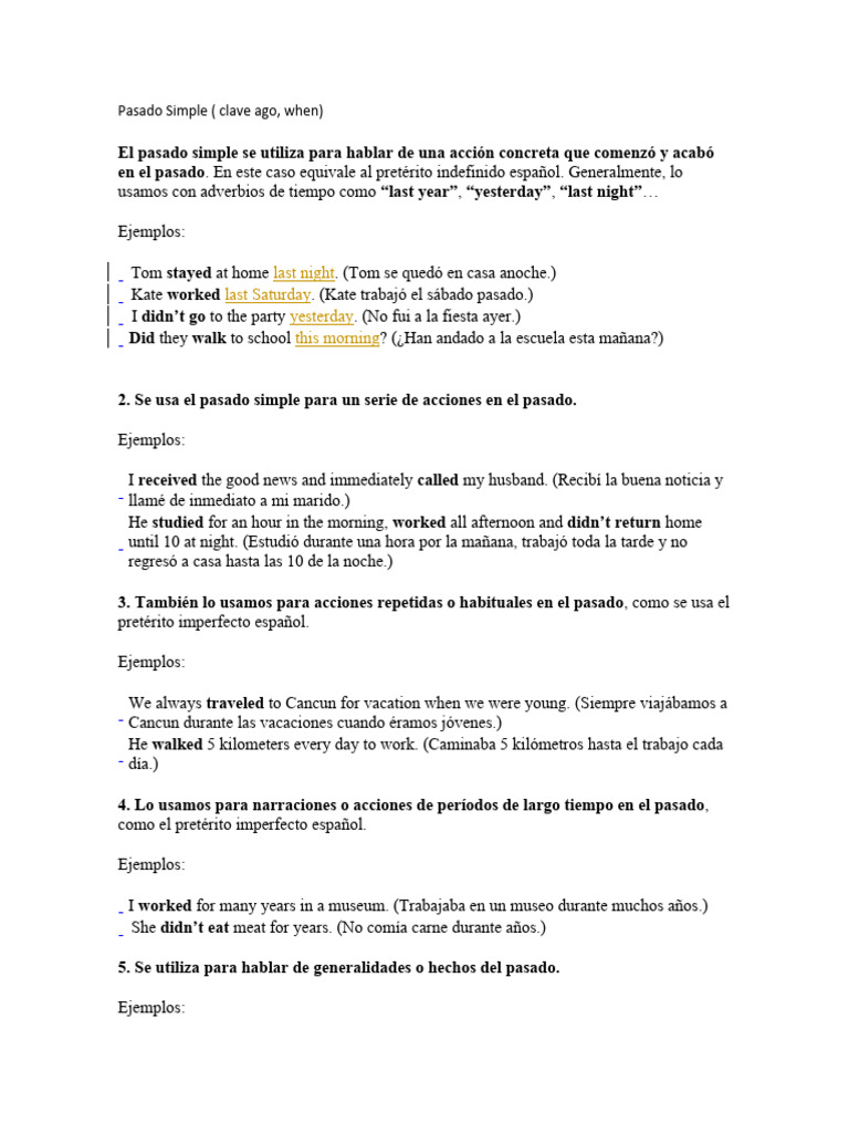 Pasado Simple | PDF | Verbo | Unidades Semánticas