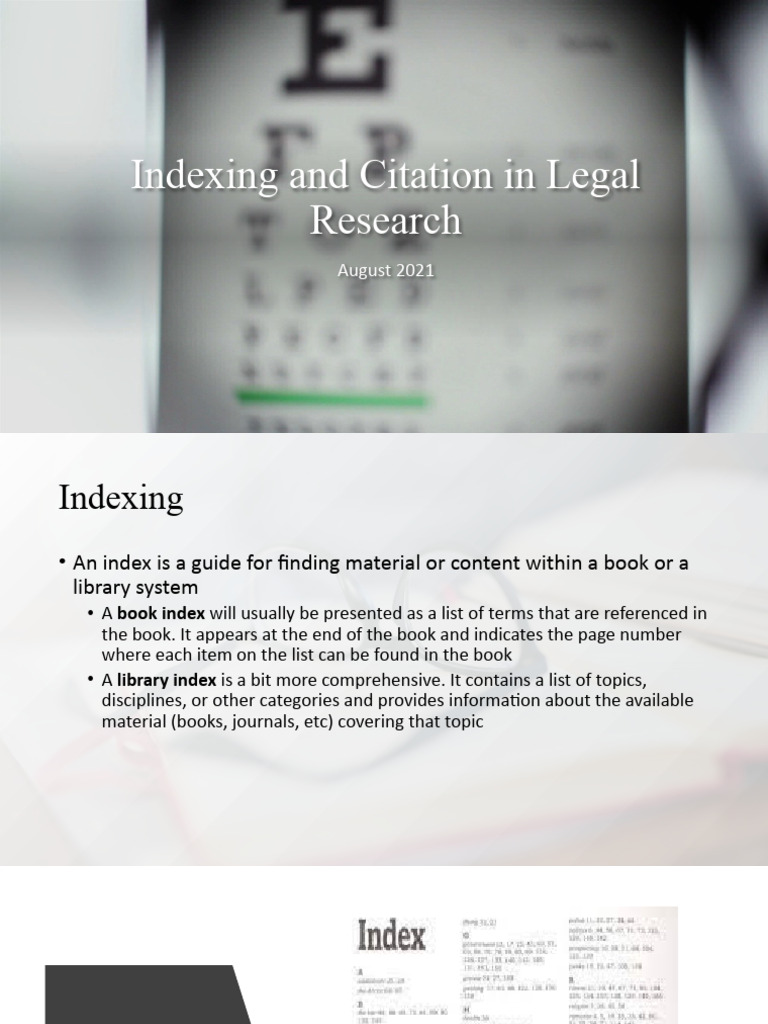 Indexing and Citation in Legal Research | PDF | Libraries | Citation