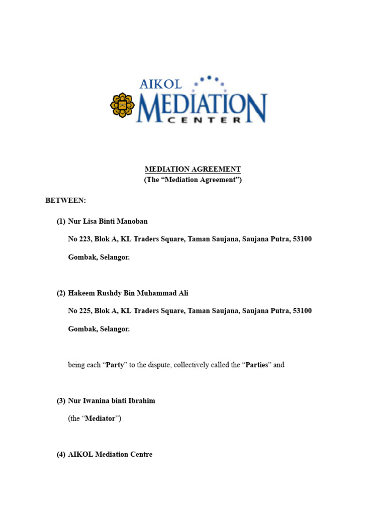 Mediation Agreement | PDF | Mediation | Justice