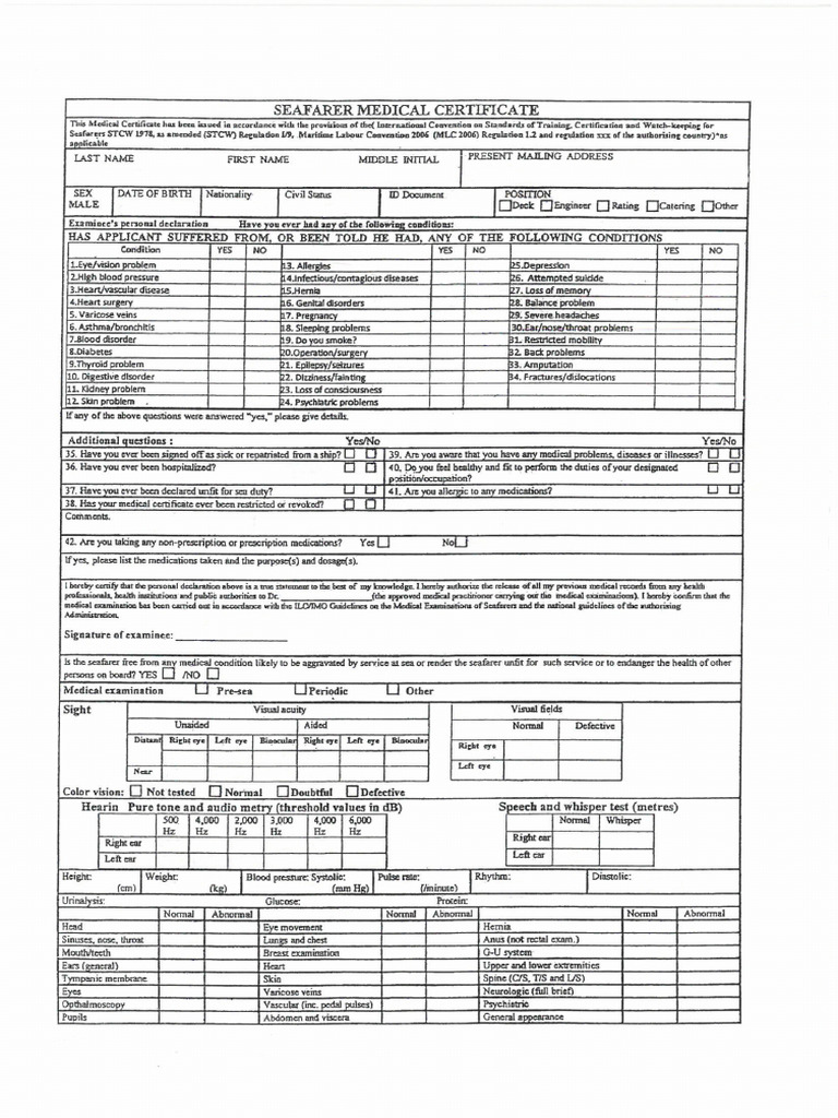 Seafarer Medical Certificate | PDF