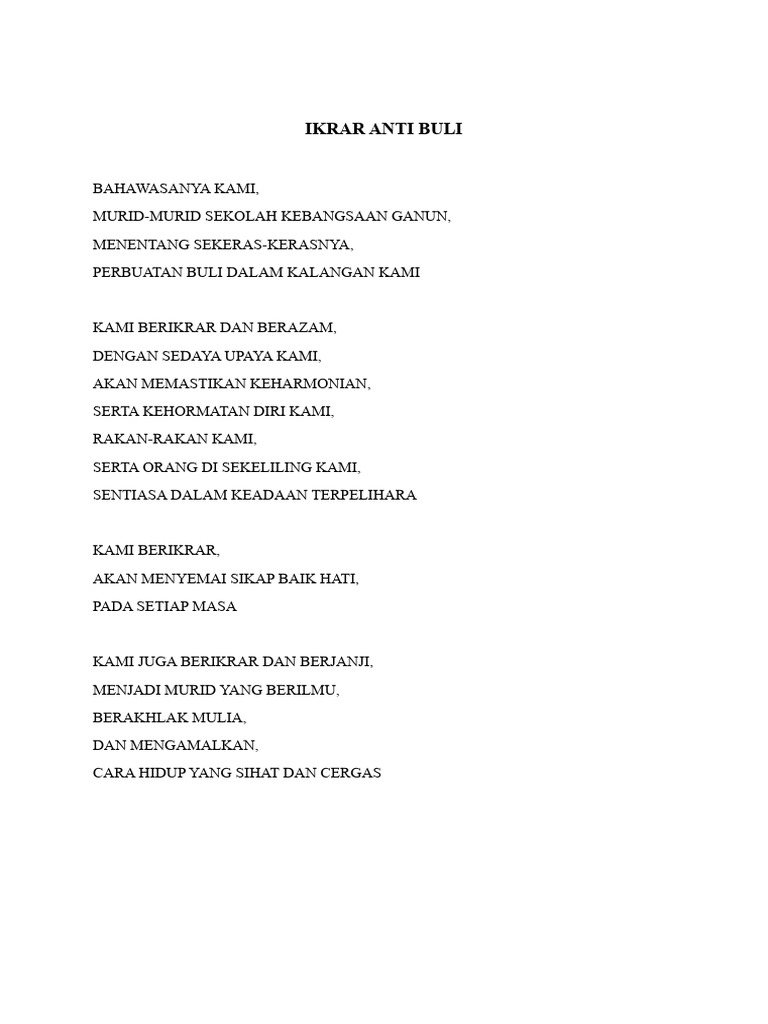 Doa Dan Ikrar Anti Buli | PDF