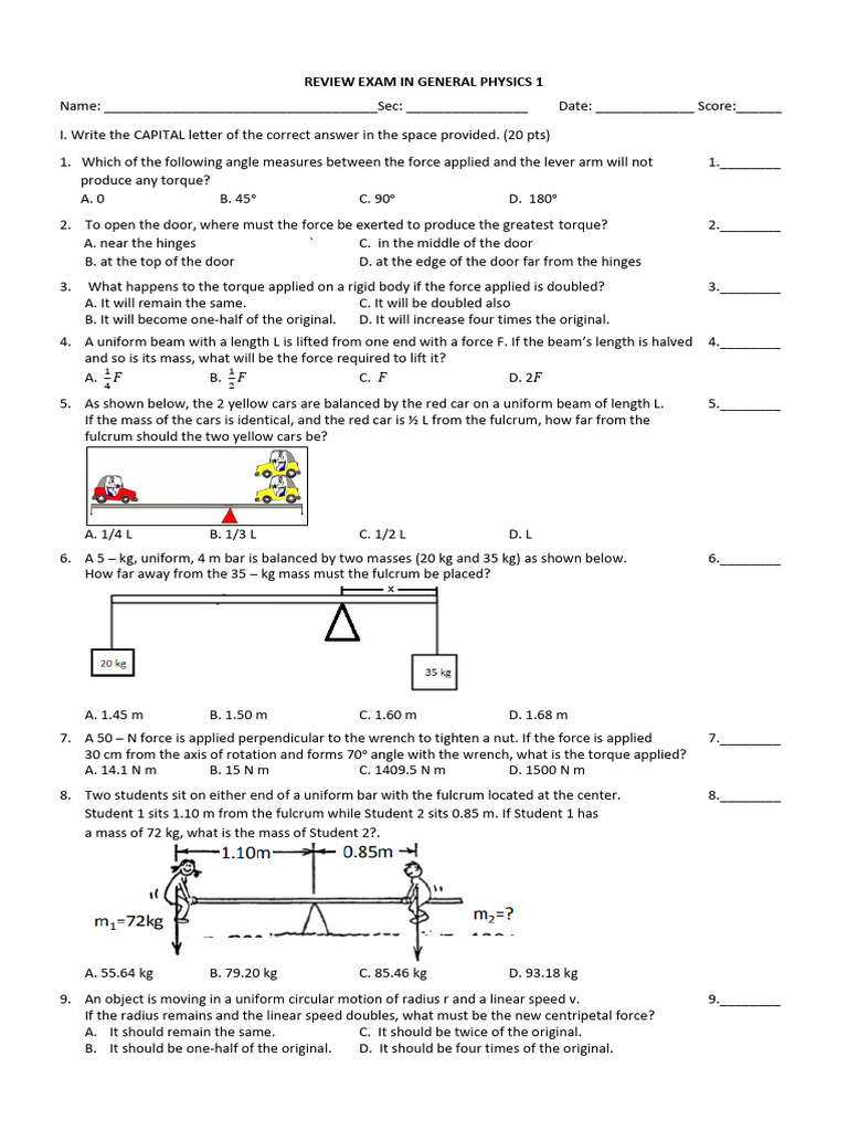 General Physics 1 Exam Review | PDF | Force | Planets