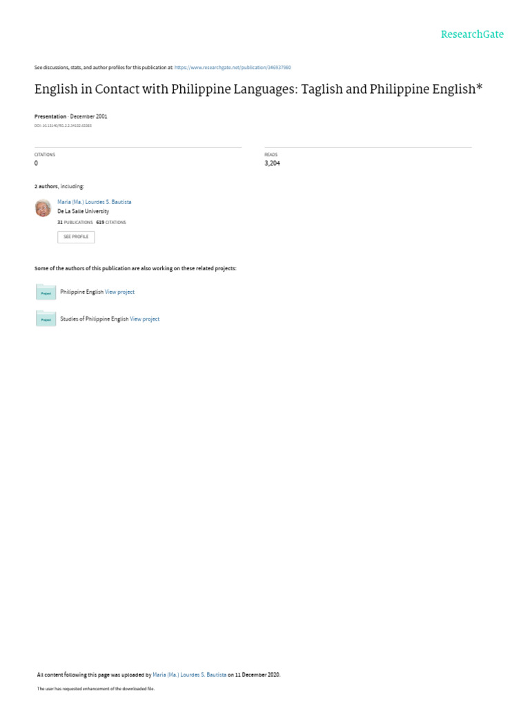 Englishincontactwith Philipinelanguages Taglishand Philippine English ...