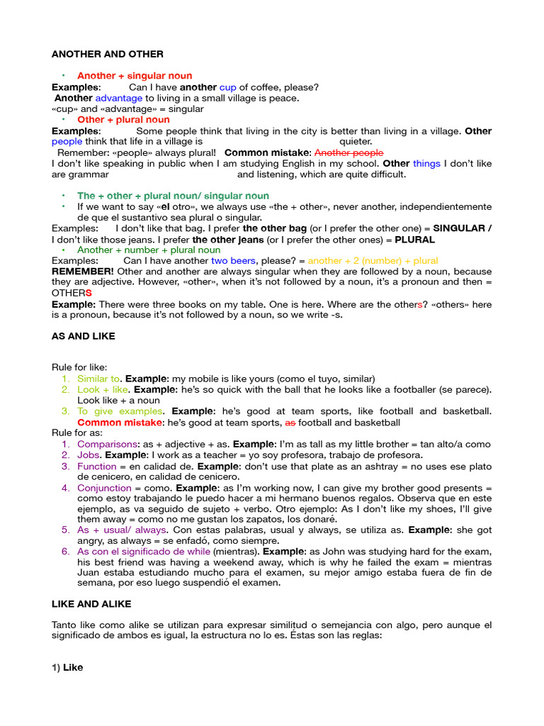 Diferencias As:like + Likely:Probably PDF | PDF | Grammatical Number | Plural