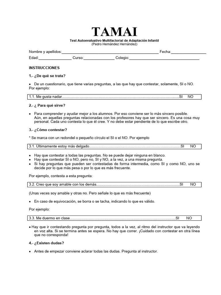 Cuadernillo Test (TAMAI) (Form. Alt. C) | PDF