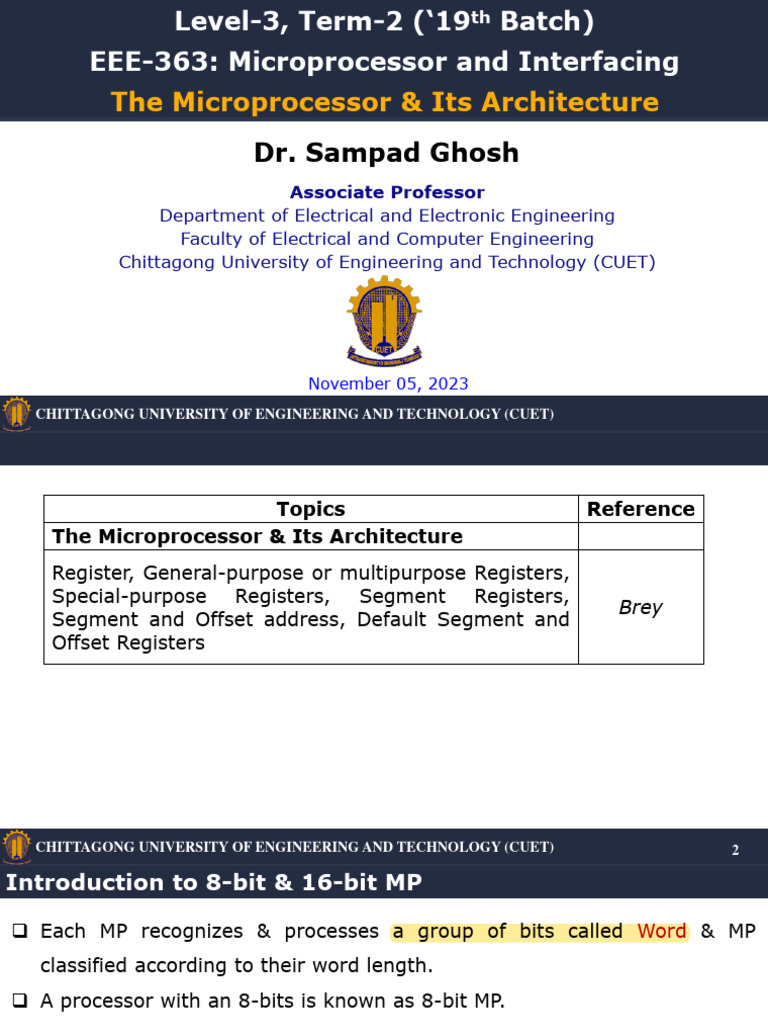 The Microprocessor & Its Architecture: Dr. Sampad Ghosh | Download Free PDF | Computer Data ...