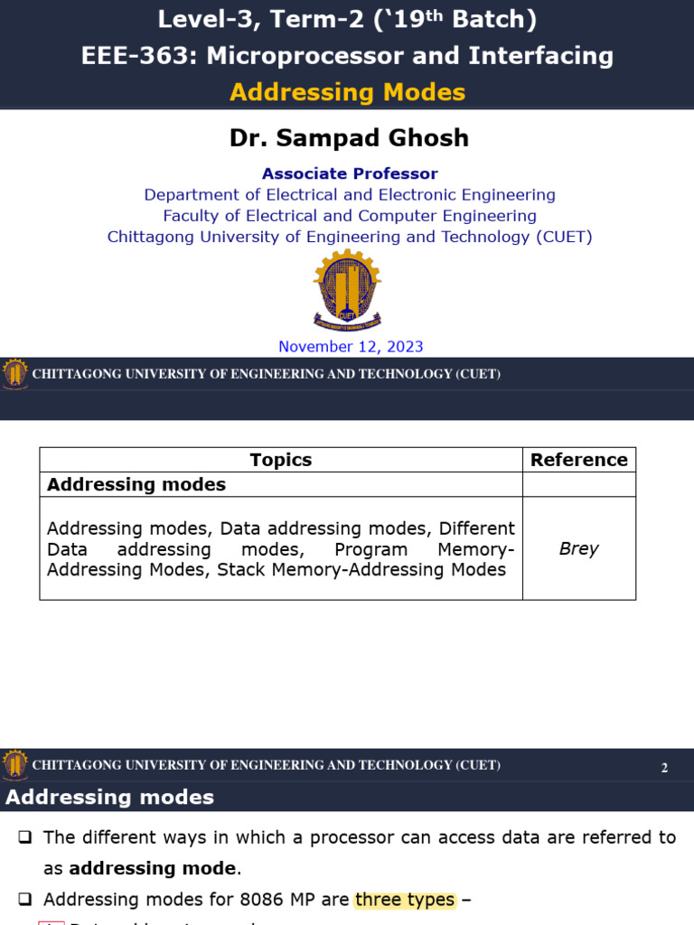 Addressing Modes: Dr. Sampad Ghosh | Download Free PDF | Digital Electronics | Computer Architecture