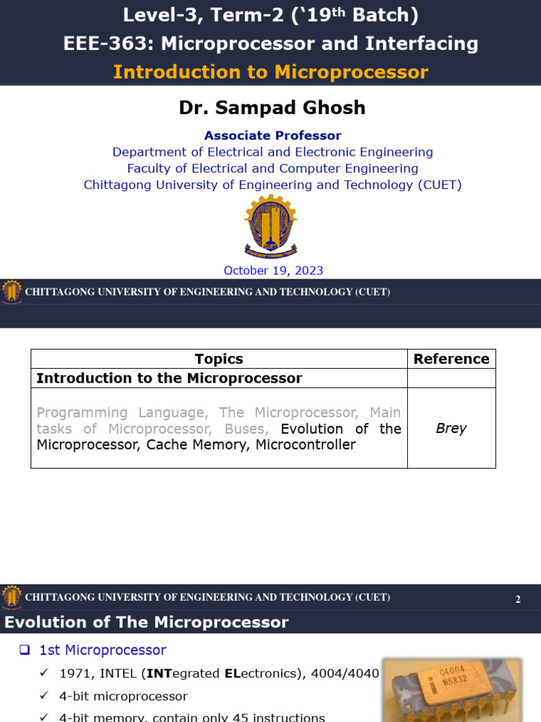 Introduction To Microprocessor: Dr. Sampad Ghosh | PDF | Central ...