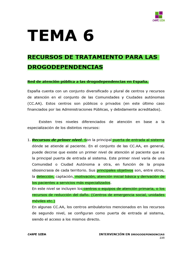 Tema VI - Recursos Intervención Drogodep | Descargar gratis PDF | La dependencia de sustancias ...