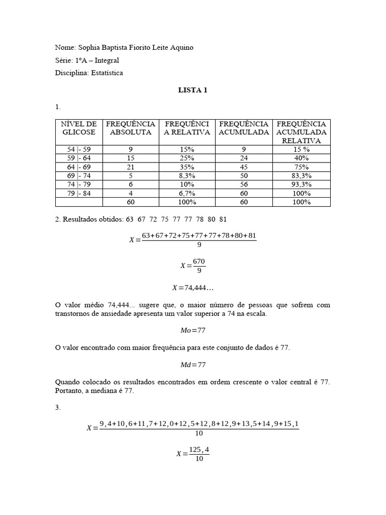 Análise Estatística de Dados de Saúde | PDF | Mediana (Estatística)