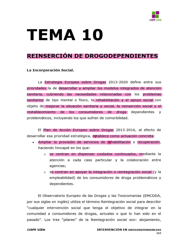 Tema X - Reinserción | PDF | La dependencia de sustancias | Empleo