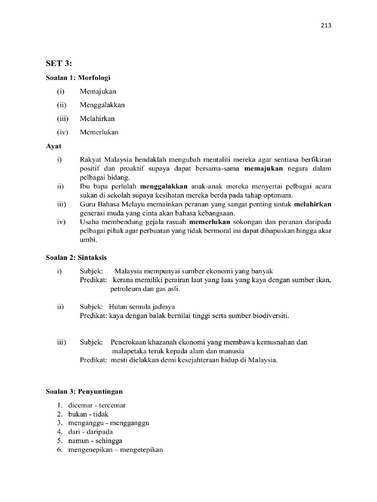 036 Modul Semarak Bahasa Melayu k1 & 2 SPM Set 3 (Skema) | PDF