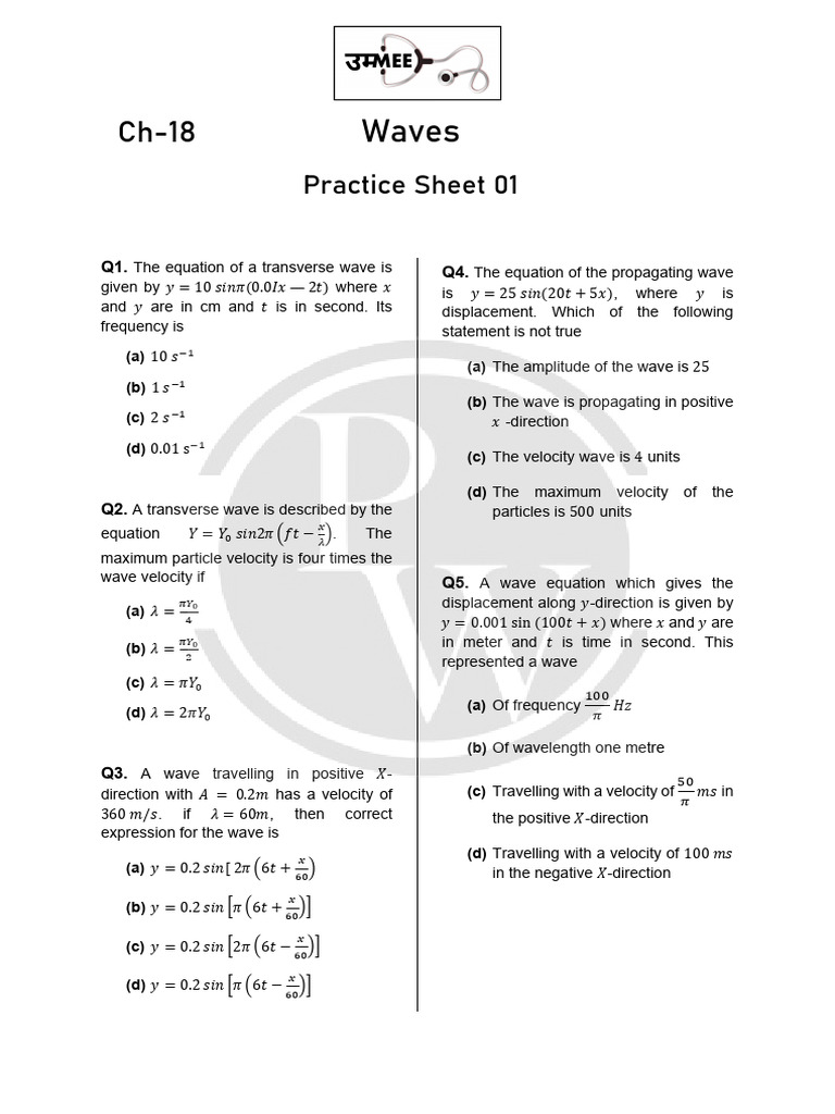 Practice Sheet - UCH18DPP01 | PDF | Waves | Tension (Physics)