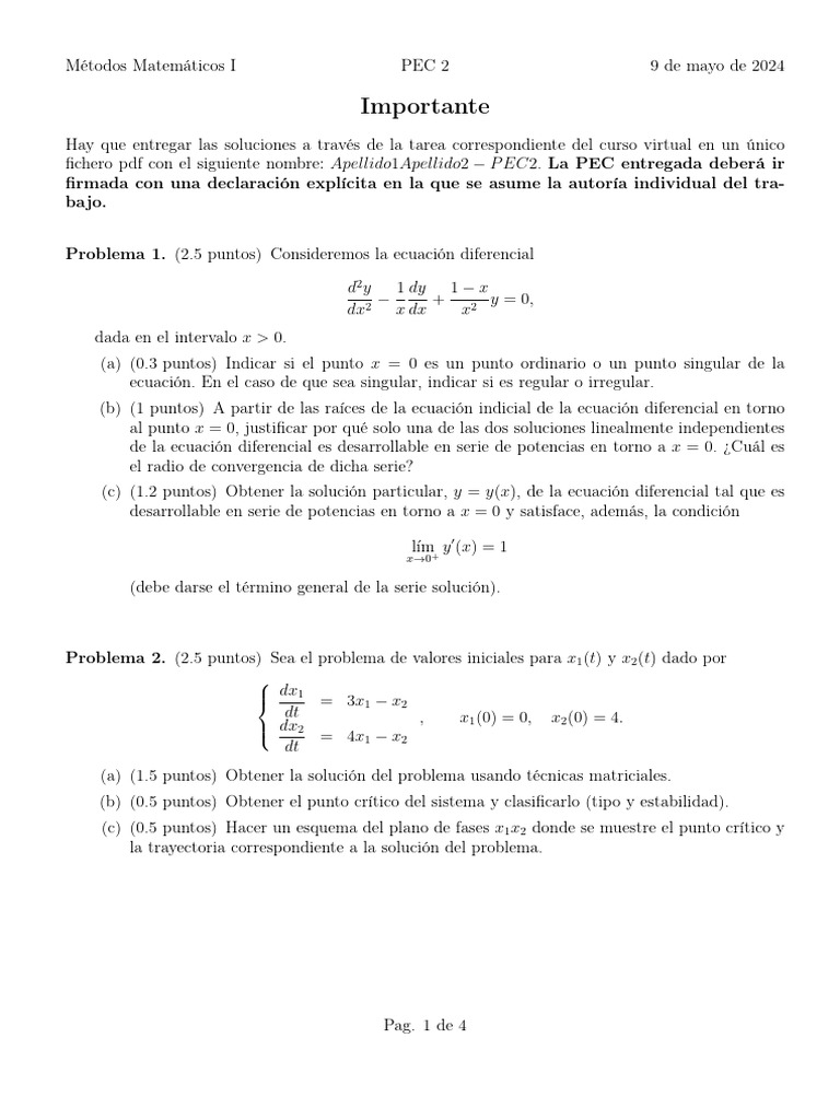 Mmi 2024 Pec2 | PDF | Ecuaciones | Ecuaciones diferenciales