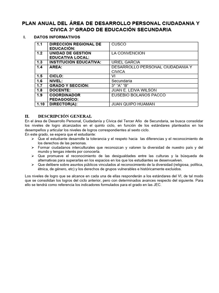 Plan Anual 2º DPCC 2024 Uriel Garcia | PDF | La sexualidad humana | Las ...