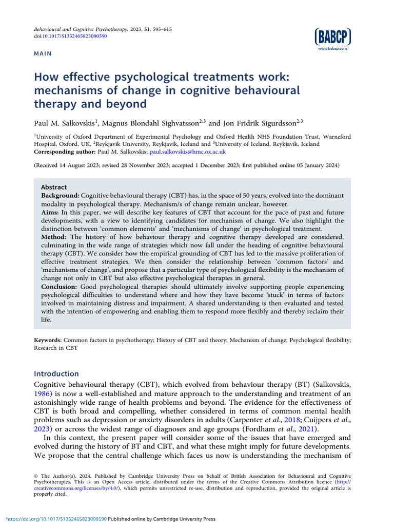 How Effective Psychological Treatments Work Mechanisms of Change | PDF ...