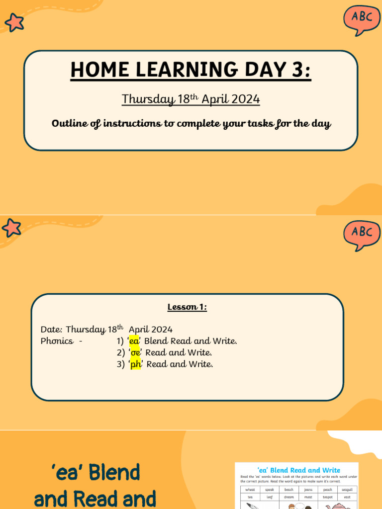 Year 3 Home Learning Instructional PowerPoint Thursday 18.4 | Download Free PDF | Adjective | Lunch