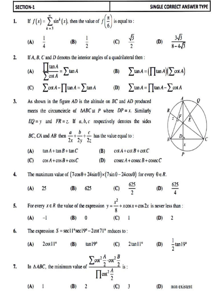 Advanced Mathematics Problem Set | PDF | Trigonometric Functions | Trigonometry