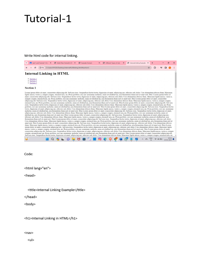 Write HTML Code For Internal Linking | PDF