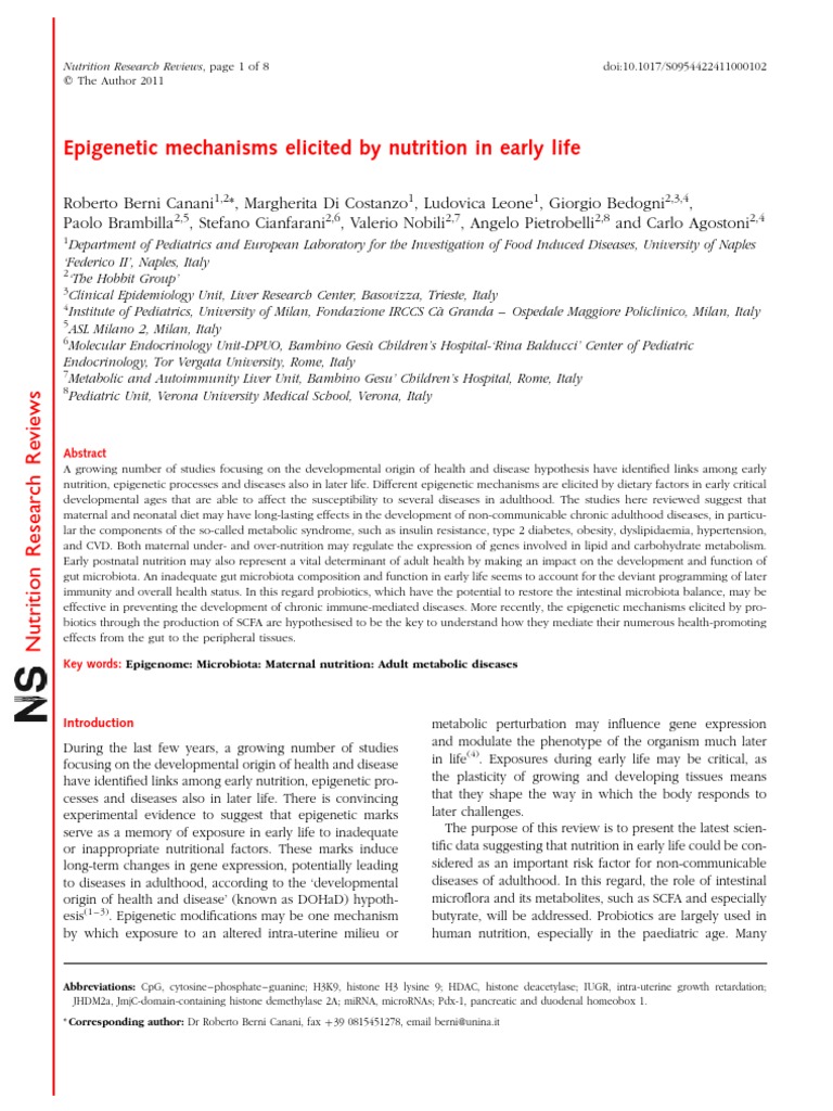 Epigenetic Mechanisms Elicited by Nutrition in Early Life | PDF | Micro Rna | Epigenetics