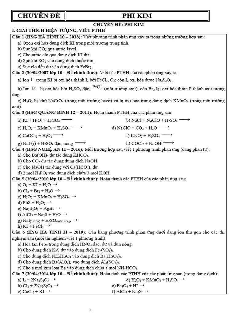 CHUYÊN ĐỀ phi kim | PDF