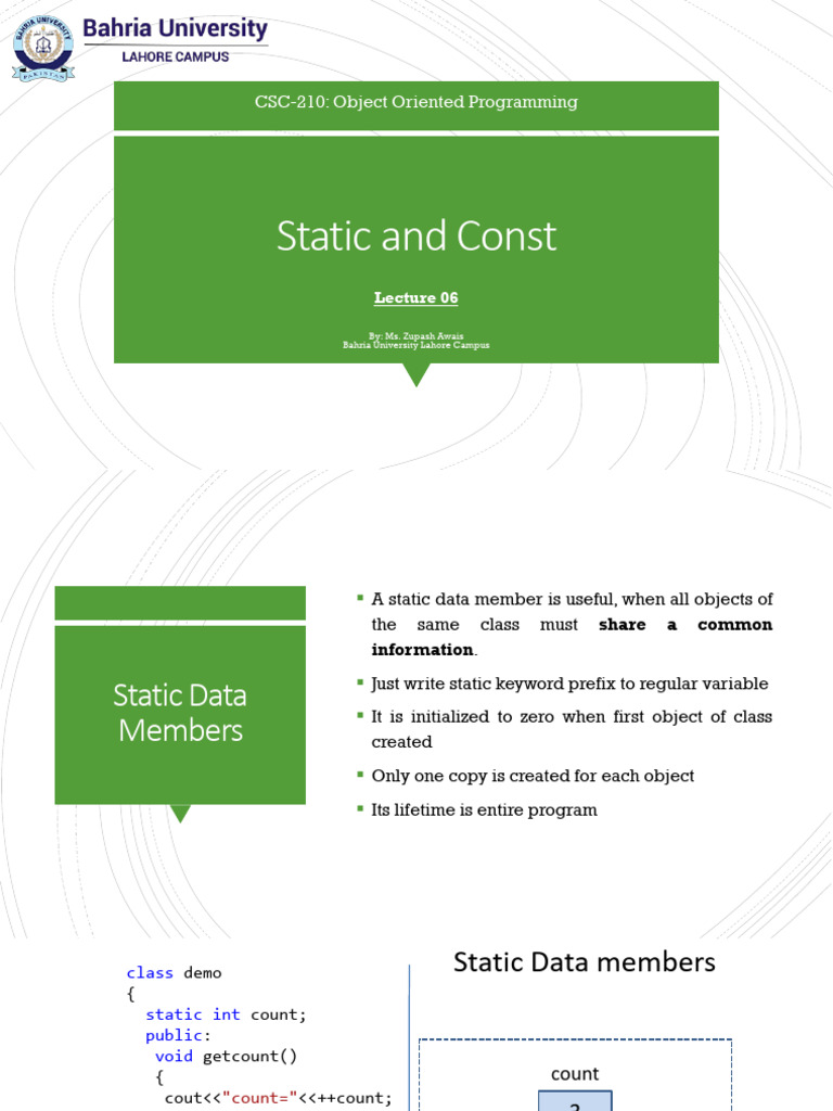 Static and Const: CSC-210: Object Oriented Programming | PDF ... Static and Const: CSC-210: Object Oriented Programming | PDF ...