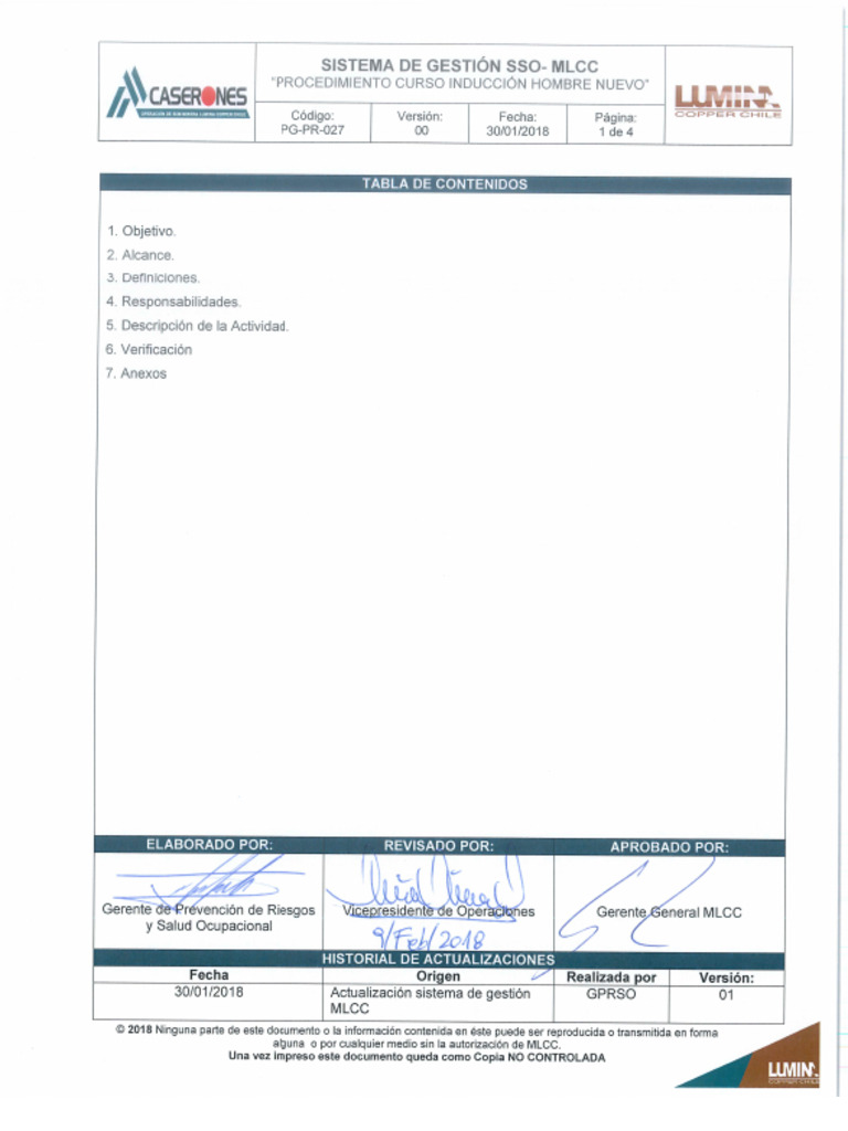 PG-PR-027 Procedimiento Curso Inducción Hombre Nuevo | PDF