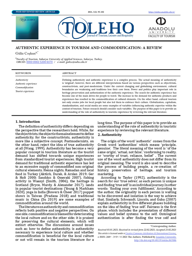Authentic Experience in Tourism and Commodification: A Review | PDF ...