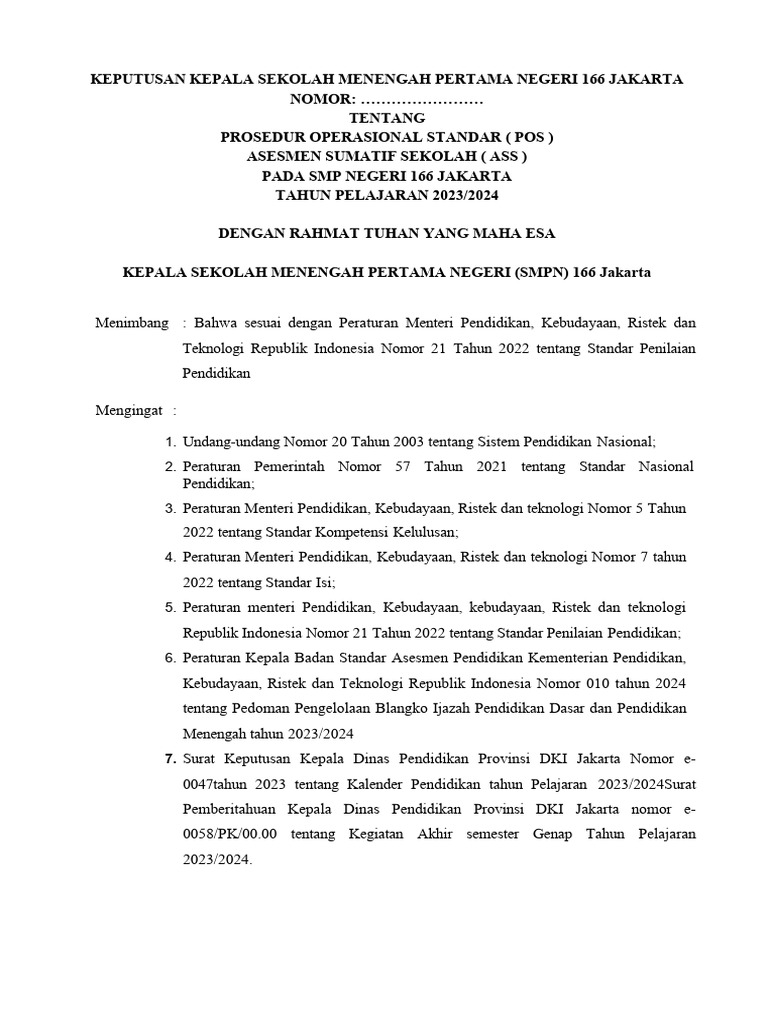 Prosedur Asesmen SMPN 166 Jakarta 2023/2024 | PDF